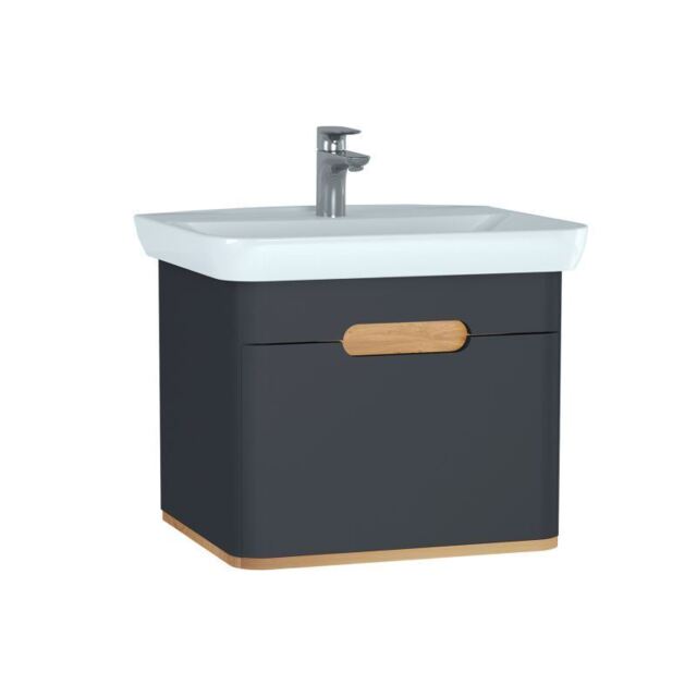 Vitra Sento 1 Drawer Wall Hung Vanity Unit 65cm Led Light Anthracite by ...