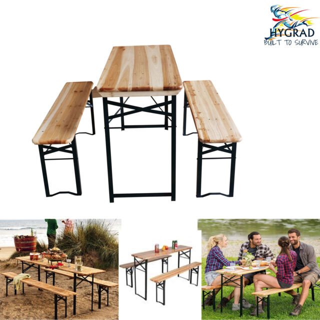 Beer Table Bench Set Folding Trestle Outdoor Wooden Garden Furniture by ...