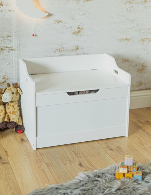 Large Toy Box Kid's Room Storage White Wooden Bedroom Chest Lid by eBay ...