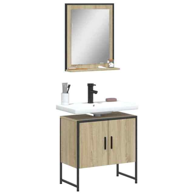 Bathroom Cabinet Set 2 Piece Vanity Unit Sink Cabinet Engineered Wood ...