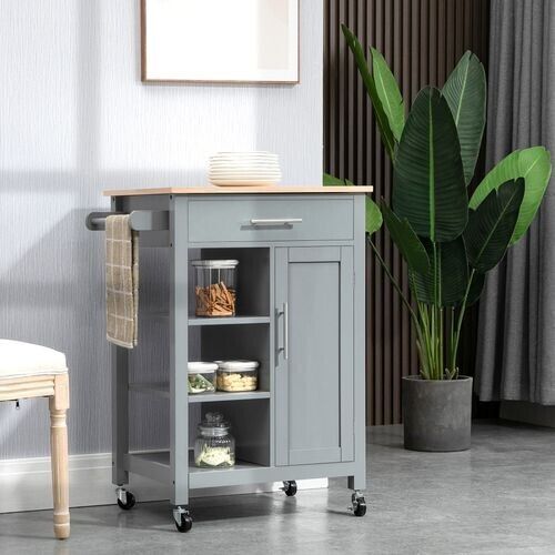 Grey Kitchen Trolley Cart On Wheels With Storage Drawer Open Shelf by ...