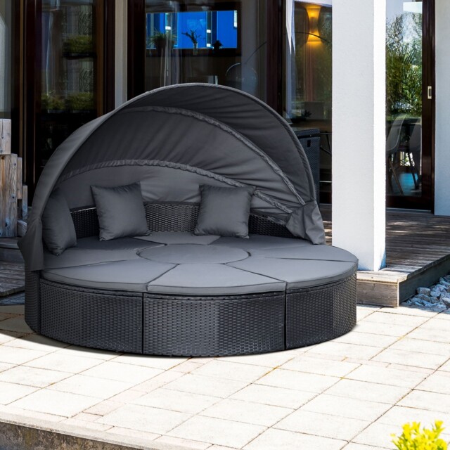 Outdoor Garden Daybed Set W/ Cushioned Round Sofa Bed Conversation by ...