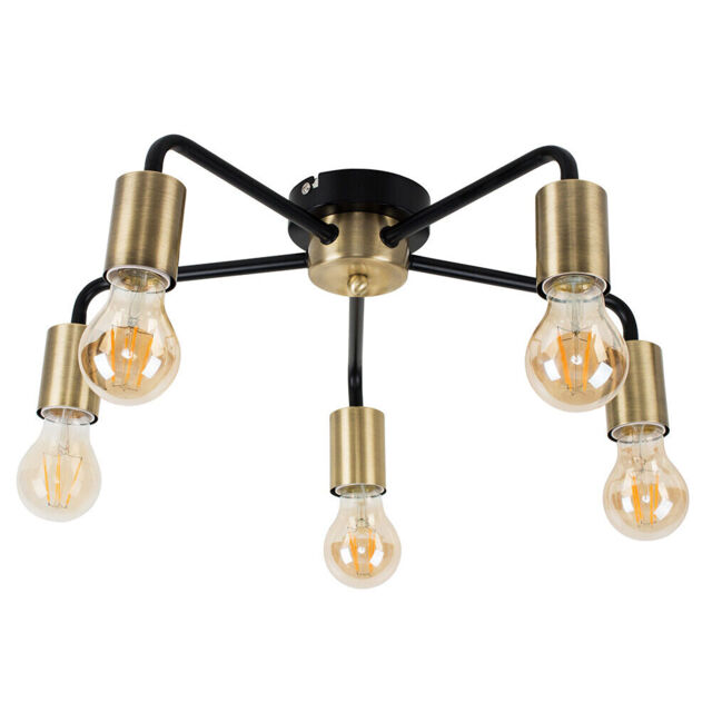 Industrial Black & Gold 5 Way Ceiling Light Fitting Semi Flush Lamp by ...