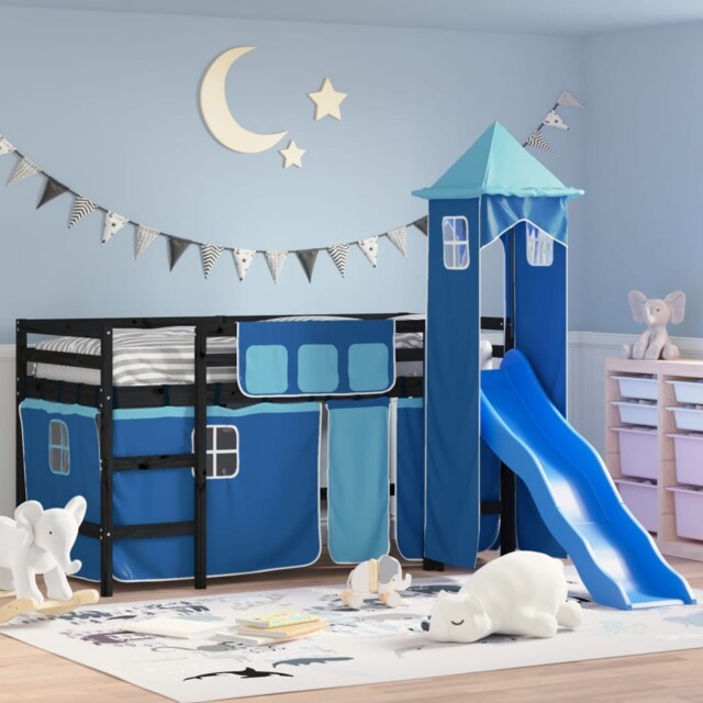 Kids' Loft Bed With Tower Bed Frame Bedstead Bunk Bed Solid Wood Pine ...