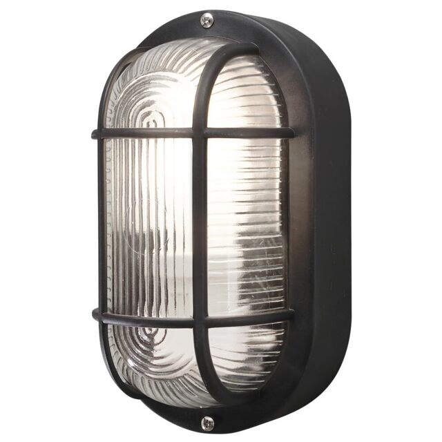Outdoor Bulk Head Wall Light Mains Powered Ribbed Glass Weatherproof by ...