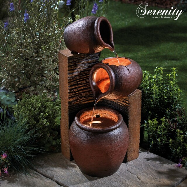 Serenity Cascading Tipping Pots Water Feature Outdoor Garden Fountain ...