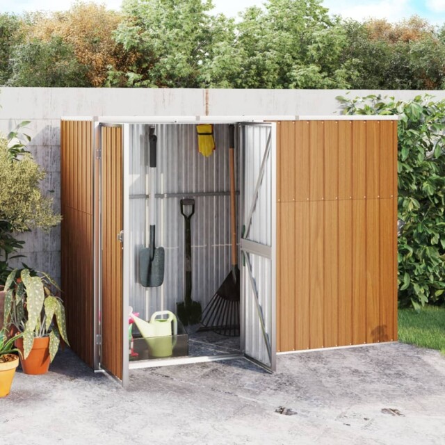 Brown Galvanised Steel Garden Tool Shed 225x89x161 Cm With Handle & by ...