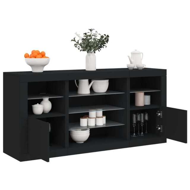 Sideboard With Led Lights Black 142.5x37x67 Cm by eBay | ufurnish.com