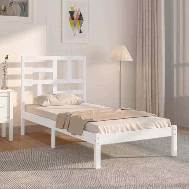 Bed Frame White Solid Wood 90x190 Cm 3ft Single by eBay | ufurnish.com