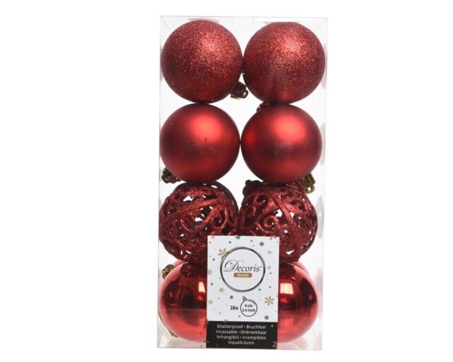 Decoris Kaemingk Baubles Pk 16 Multi Finish Glitter Lattice 60mm Red by eBay | ufurnish.com