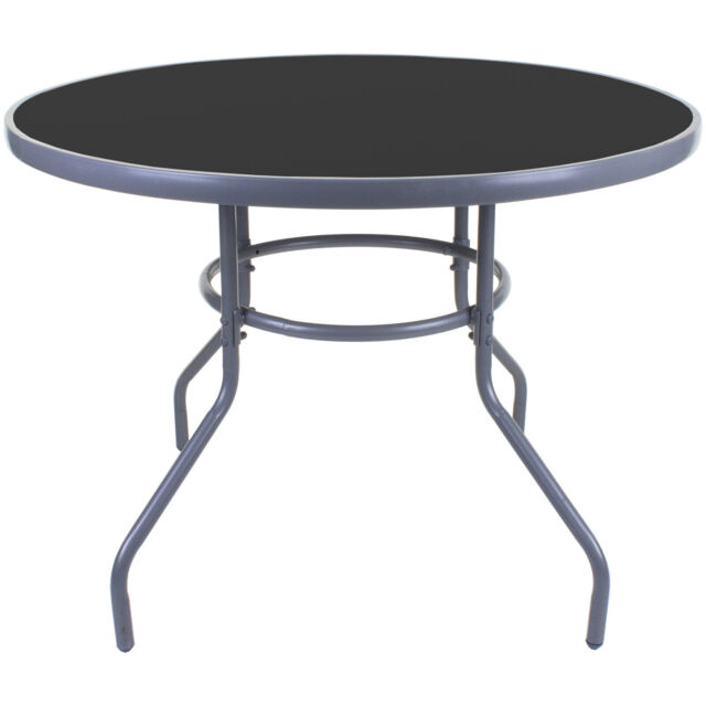Round Glass Table 100cm Grey Metal Frame Outdoor Garden Patio by eBay ...
