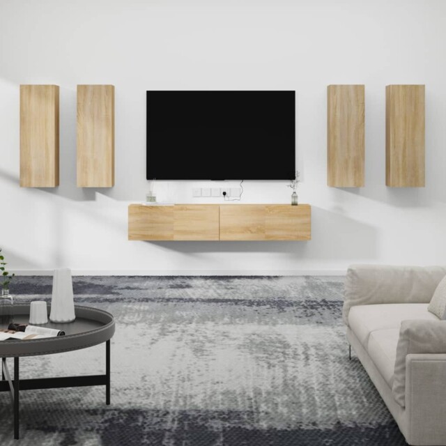 Tv Cabinet Set 6 Piece Tv Console Media Unit Cupboard Engineered Wood ...