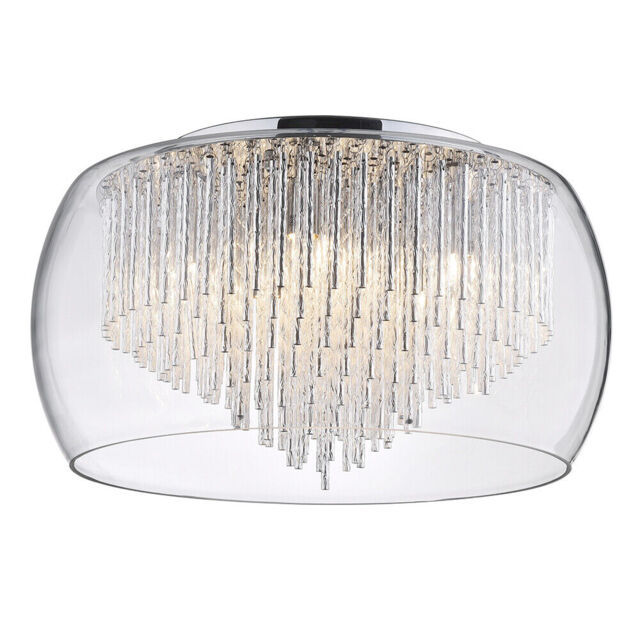 Litecraft Ceiling Light Flush Mount With Glass Bowl Shade & Metal Rods ...