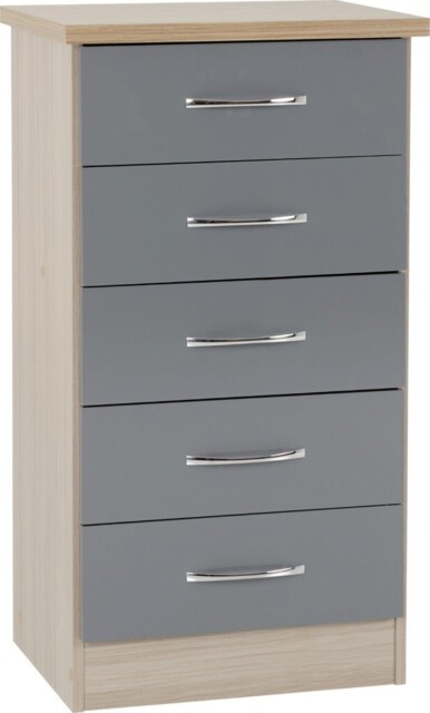 Nevada 5 Drawer Narrow Chest Grey Gloss Light Oak Effect Veneer by eBay ...