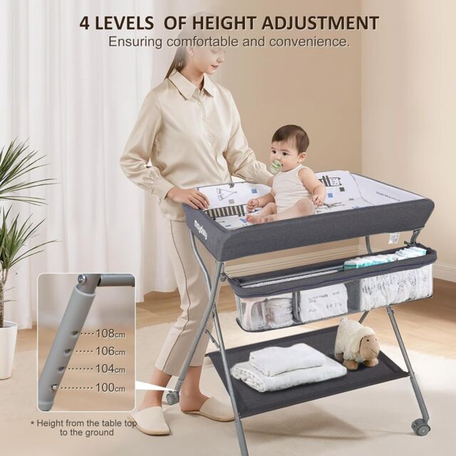Baby Changing Table With Wheels, Maydolly Portable Adjustable Height by ...