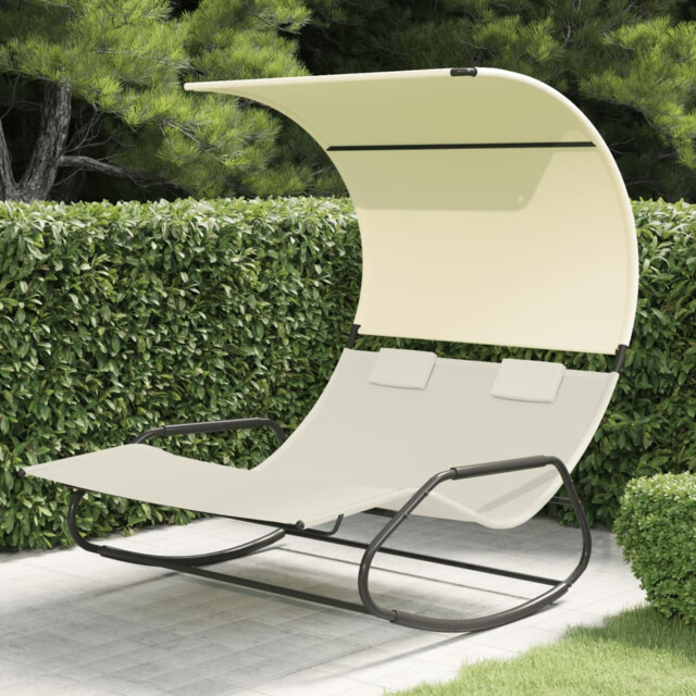 Rocking Double Sun Lounger With Canopy Garden Sun Bed Outdoor Day Bed ...