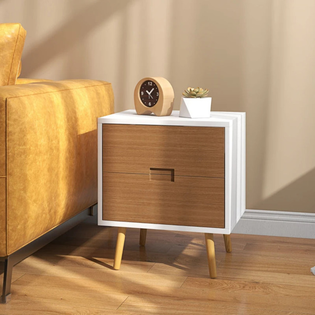 Nightstand 2 Drawer Bedside Table Living Room Wood Effect Brown White ...