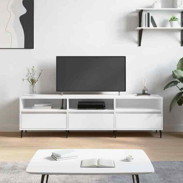 Modern Wooden White Large Tv Stand Unit Cabinet With 3 Storage Drawers ...