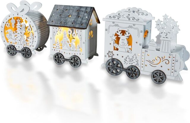 Wooden Light Up Christmas Train With 3 Carriages Xmas Theme Led Table ...