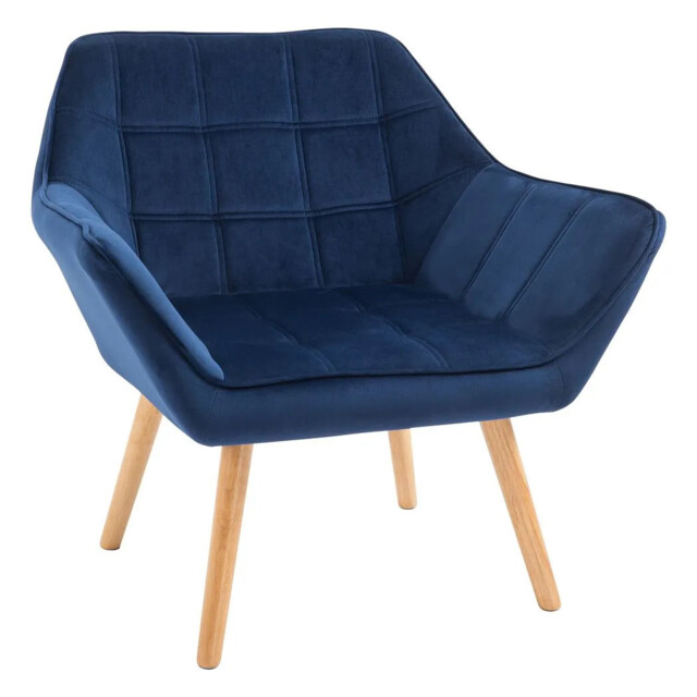 Luxe Velvet-feel Accent Chair Wide Arms Slanted Back Wood Legs Blue by ...