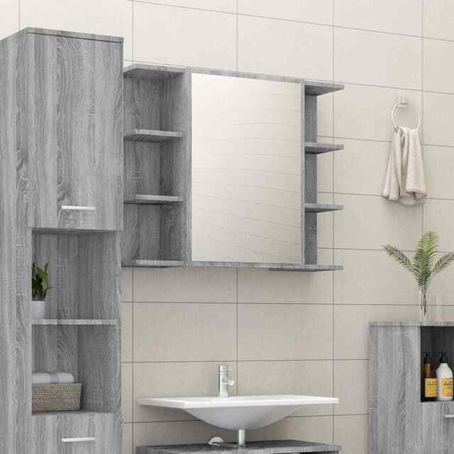 Bathroom Mirror Cabinet Grey Sonoma 80x20.5x64cm Engineered Wood by ...