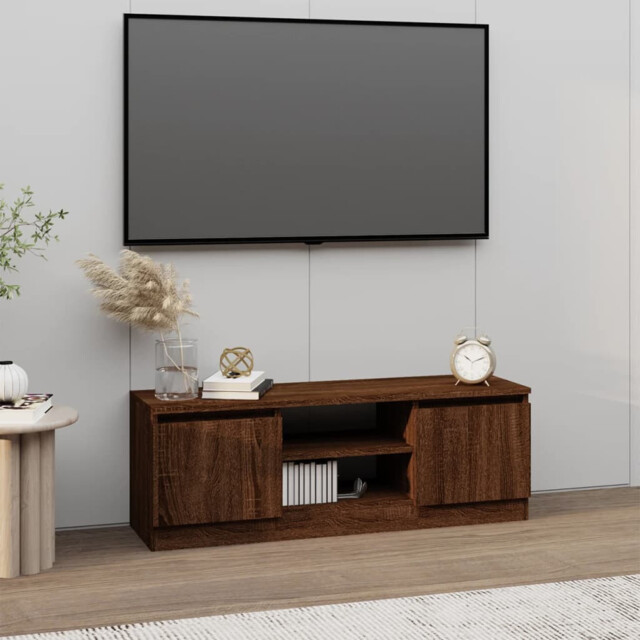 Modern Wooden Tv Tele Media Stand Unit Cabinet With 2 Doors & Storage ...