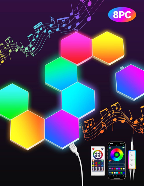 Hexagon Rgb Led Lights 8 Pack, Smart Wall Panels With Music Sync & App ...