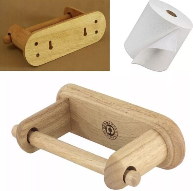 Toilet Loo Roll Paper Holder Wooden Bathroom Wall Mounted Roll Storage ...