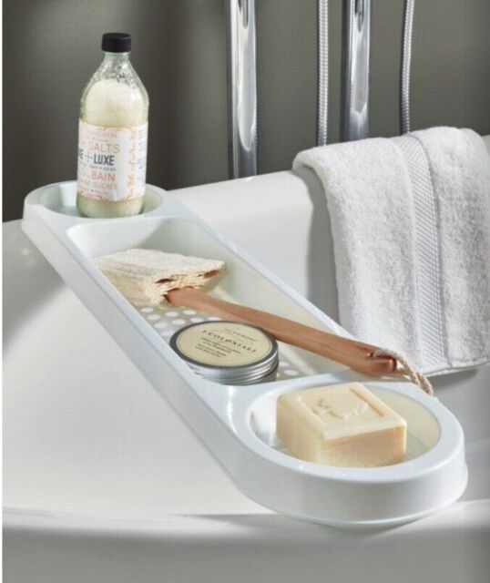 Plastic Over Bath Tub Rack Caddy Tidy Storage White Bathroom Organiser ...