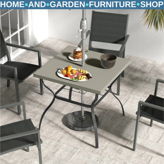 80cm Square Garden Dining Table W/ Umbrella Hole Marble Effect Top For ...