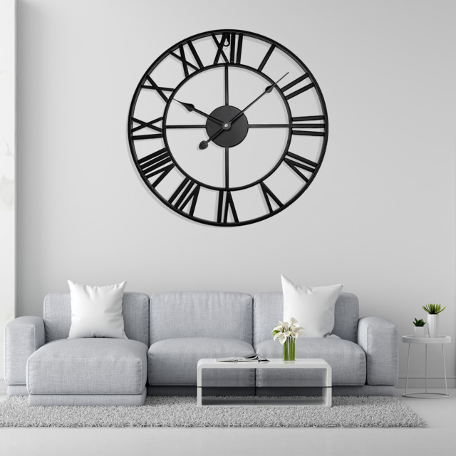 60cm Large Skeleton Metal Roman Wall Clock Big Numerals Giant Open by ...