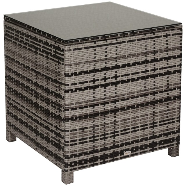 Outsunny Side Table Furniture Tempered Glass Garden Patio Wicker Mixed ...