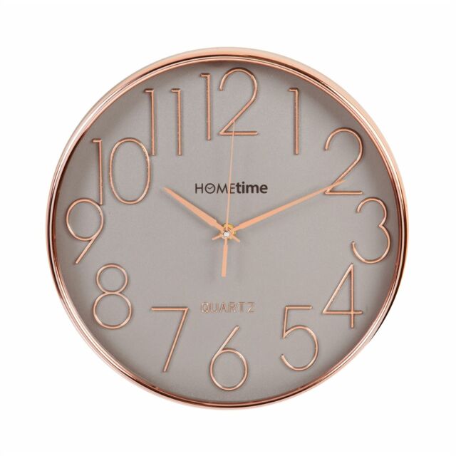 Hometime Round 30cm Wall Clock Rose Gold Effect With 3d Raised Numbers ...