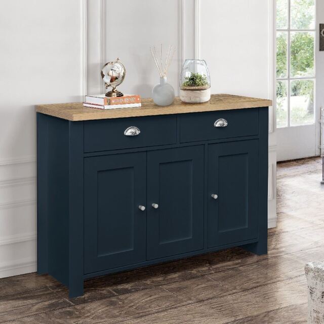 Highgate Navy And Oak 3 Door 2 Drawer Sideboard Living Room Storage by ...