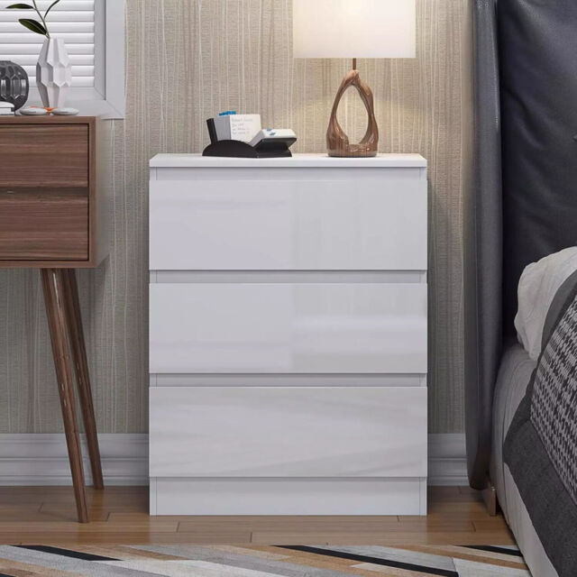 White Gloss Fronts Chest Of Drawers 3 Drawer Bedroom Furniture Stylish ...