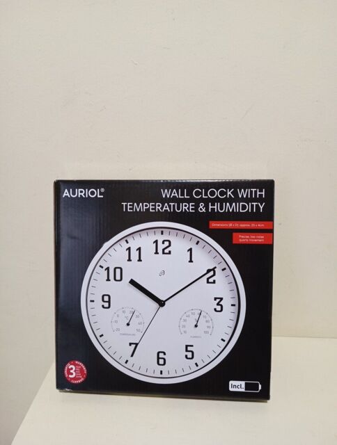 Auriol Wall Clock With Temperature & Humidity 25x4cm - White Or Black ...