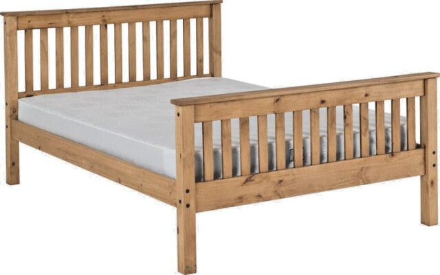 Monaco 5ft Kingsize Bed High Foot End Solid Distressed Waxed Pine by ...