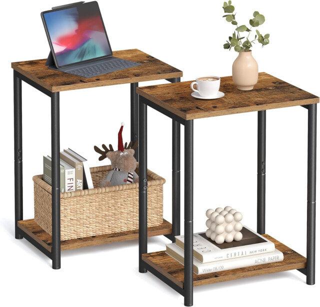 Set Of 2 Side Tables, 2-tier Sofa Side Tables, Bedside Tables With by ...
