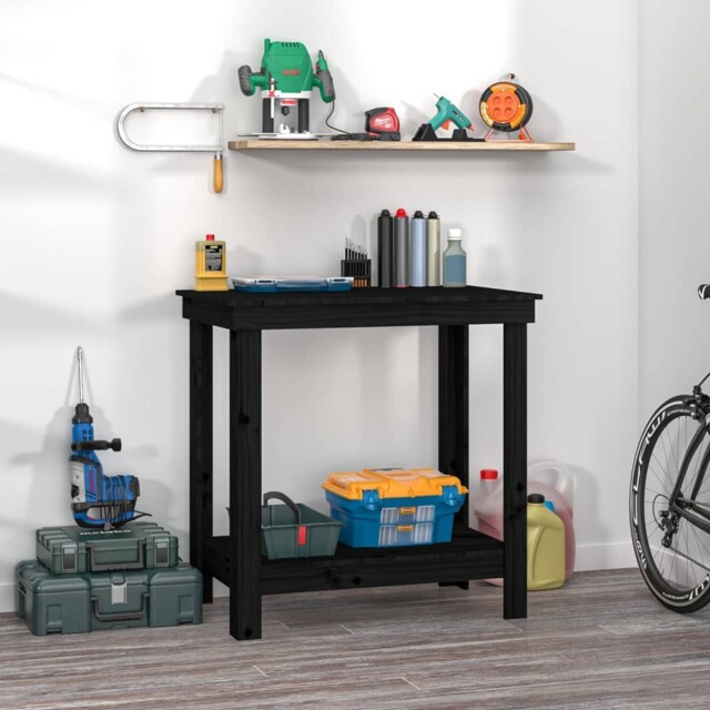 Solid Wood Pine Work Bench Black Working Table Wooden Storage Vidaxl by ...