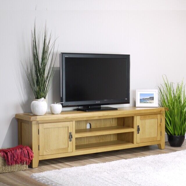 Arklow Oak Extra Large Tv Stand / 180cm Solid Tv Dvd Cabinet Storage by ...
