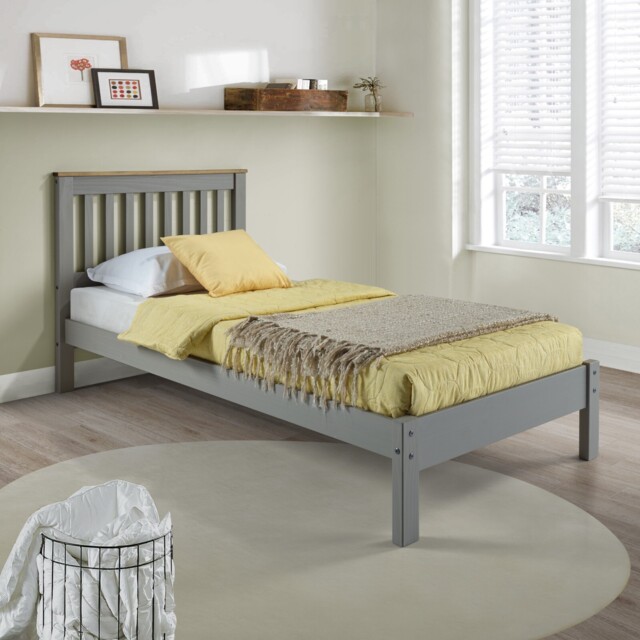 Grey Wooden Single Bed Frame With Slatted Base – Solid Pine Wood by eBay | ufurnish.com
