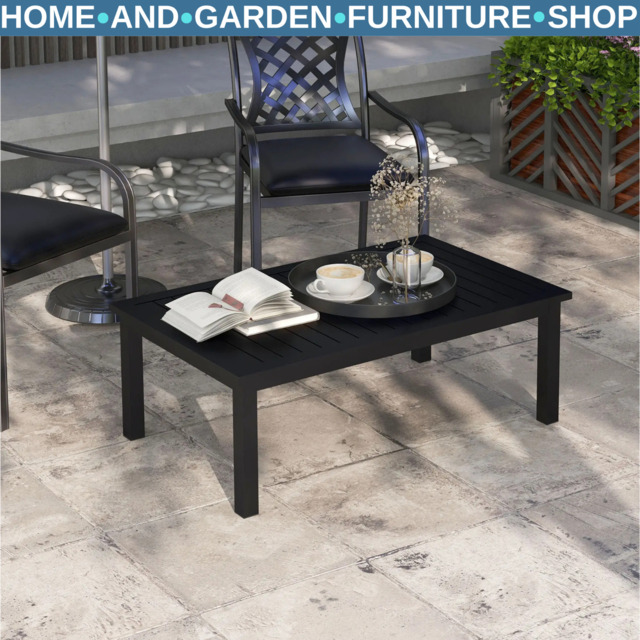 100 × 60 Cm Aluminium Outdoor Side Table Patio Coffee Table W/ Wood by ...