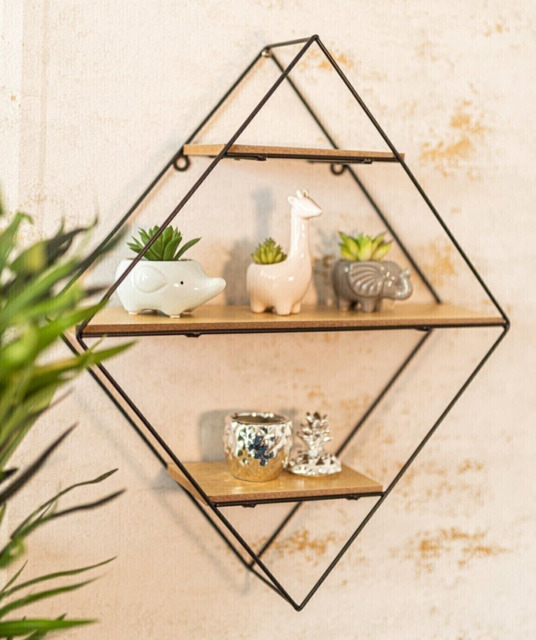 Wall Shelf Metal Diamond Shaped Wall Mounted Retro Hanging Display by ...