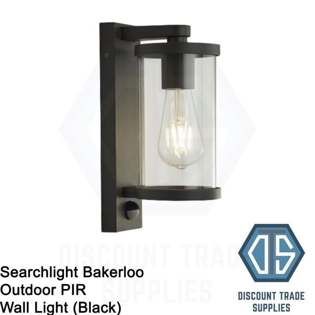 Searchlight Bakerloo Outdoor Pir Wall Light - Black With Clear Glass by ...