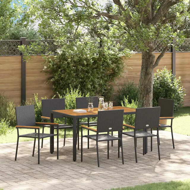Garden Dining Set 7 Pcs Black And Wood 150 X 90 X 75 Cm Vidaxl by eBay ...