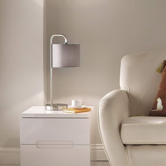 Grey Satin Nickety Table Lamp With Grey Velvet Velour Light Shade by ...