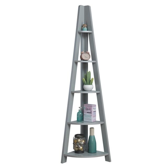 Grey Corner Bookcase Ladder Shelving Unit 5 Tier Storage Display Stand ...