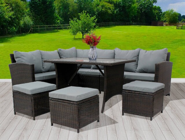 Birchtree Rattan Garden Furniture Set Sofa Footstool Glass Table 9 by ...