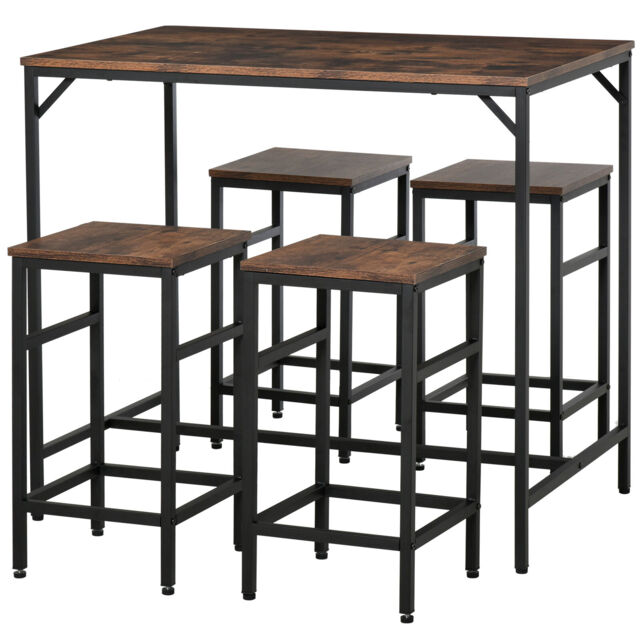 Mdf Industrial 5-piece Bar Table Set Rustic Brown 100cmx60cmx88cm by ...