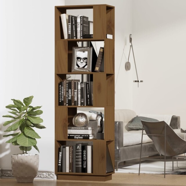 Rustic Wooden Brown 5-tier Bookcase Open Book Storage Cabinet Room by ...